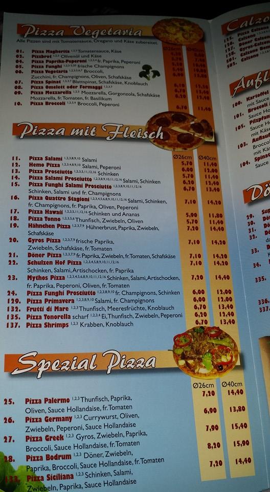 Menu at Mythos Restaurant, Kula
