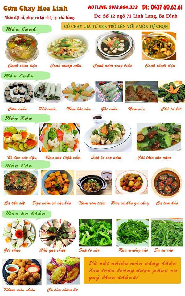 Menu at Nhà hàng Chay Hoa Linh restaurant, Hanoi