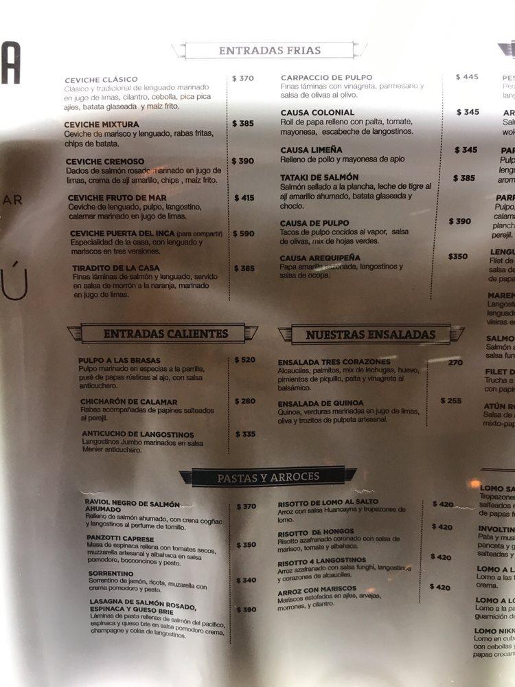 Carta del restaurante Puerta del Inca - Comida Peruana, Buenos Aires