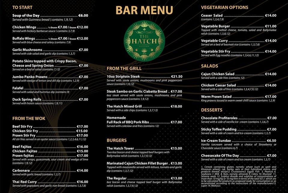 Menu at The Hatch restaurant, Ballinagh