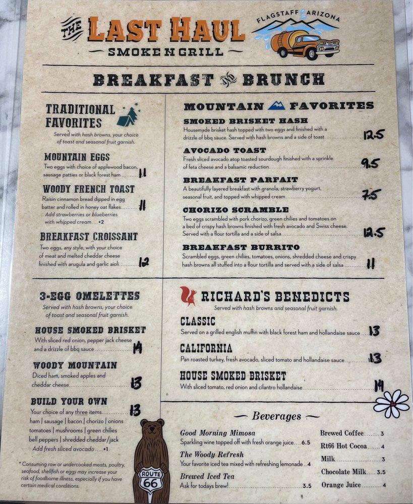 Menu at The Last Haul Smoke & Grill BBQ, Flagstaff, W Route 66