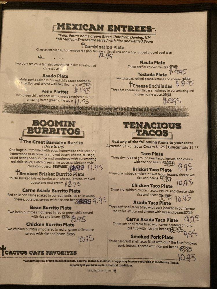 Menu at Cactus Cafe, Deming