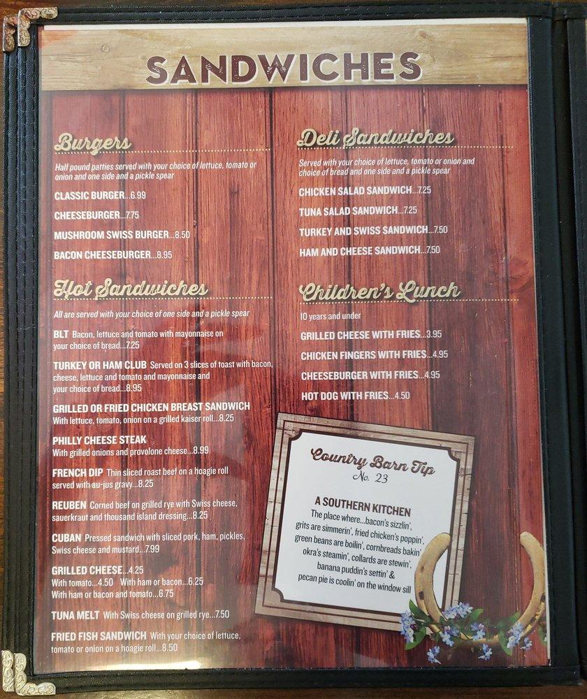 Menu at Country Barn Cafe, Melbourne