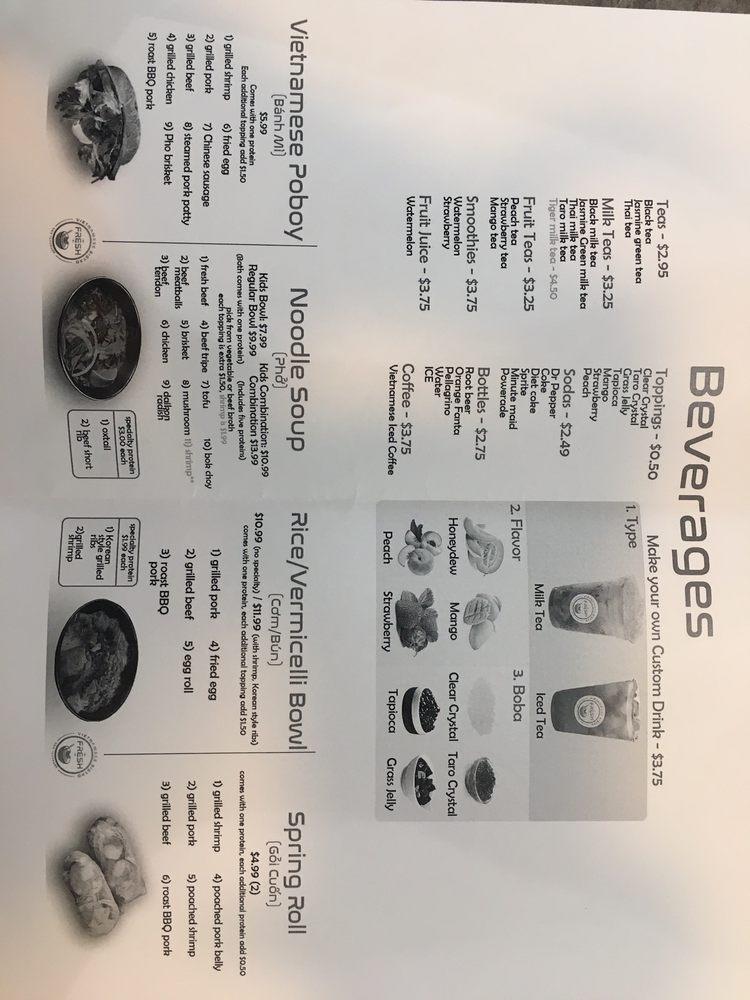 Menu at Fresh Vietnamese Bistro and Teahouse restaurant, D'Iberville
