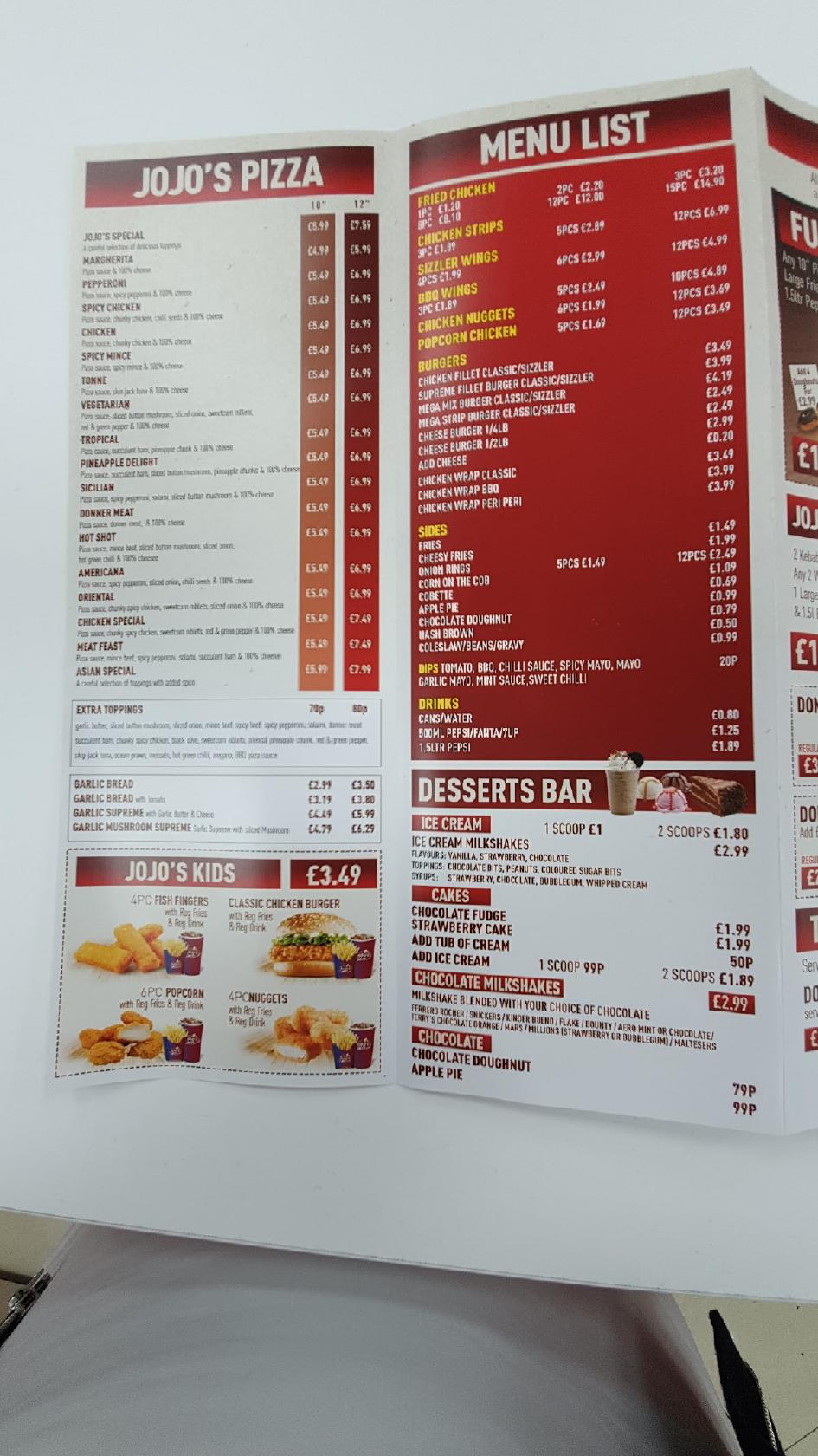 Menu at Jojo's Chicken Bolton fast food, Bolton