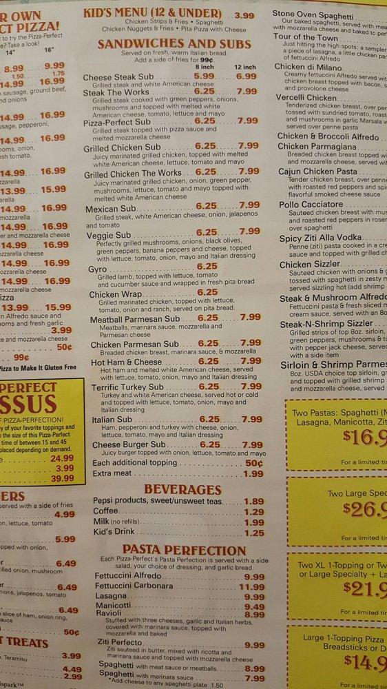 Menu at Pizza Perfect On Main restaurant, Marion
