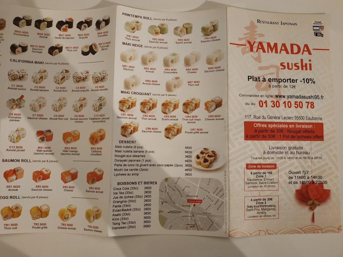 Menu at Yamada Sushi restaurant, Eaubonne