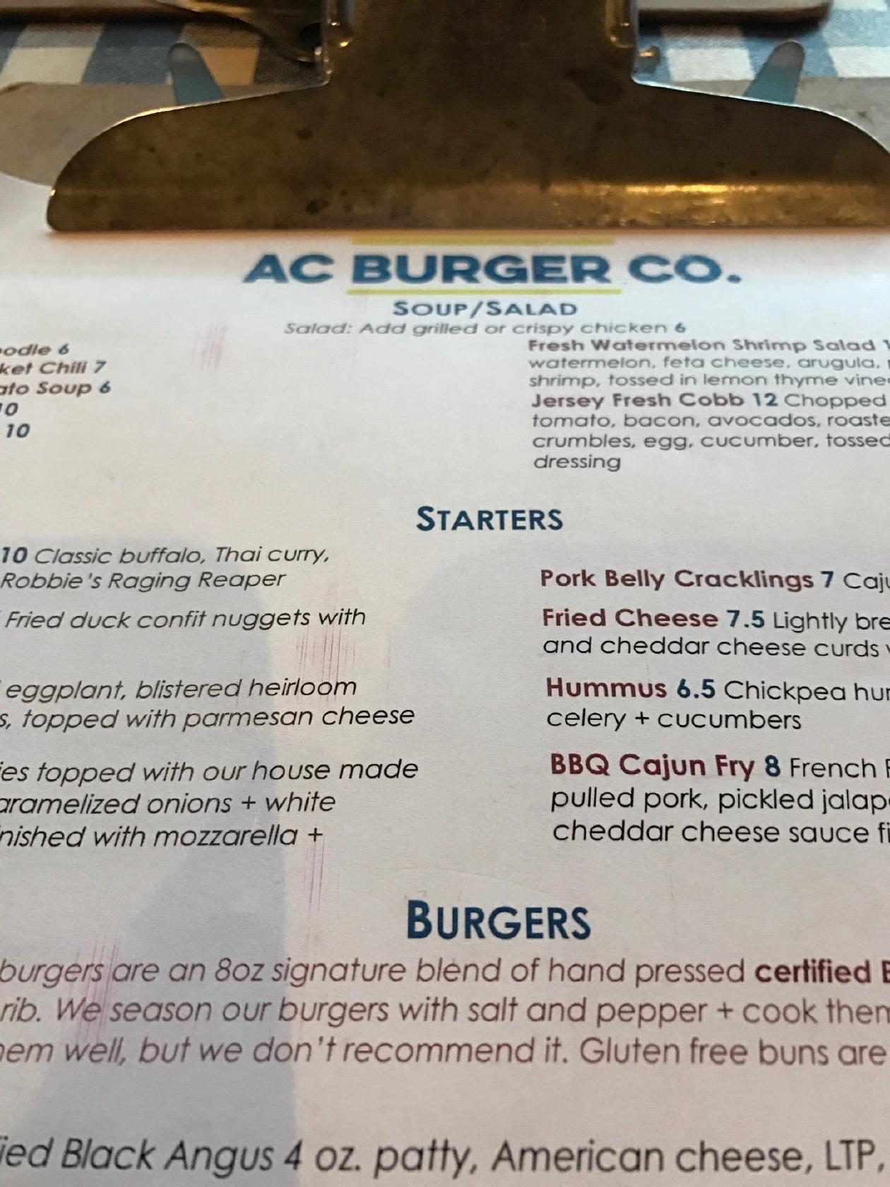 Carta del restaurante AC Burger Co., Atlantic City