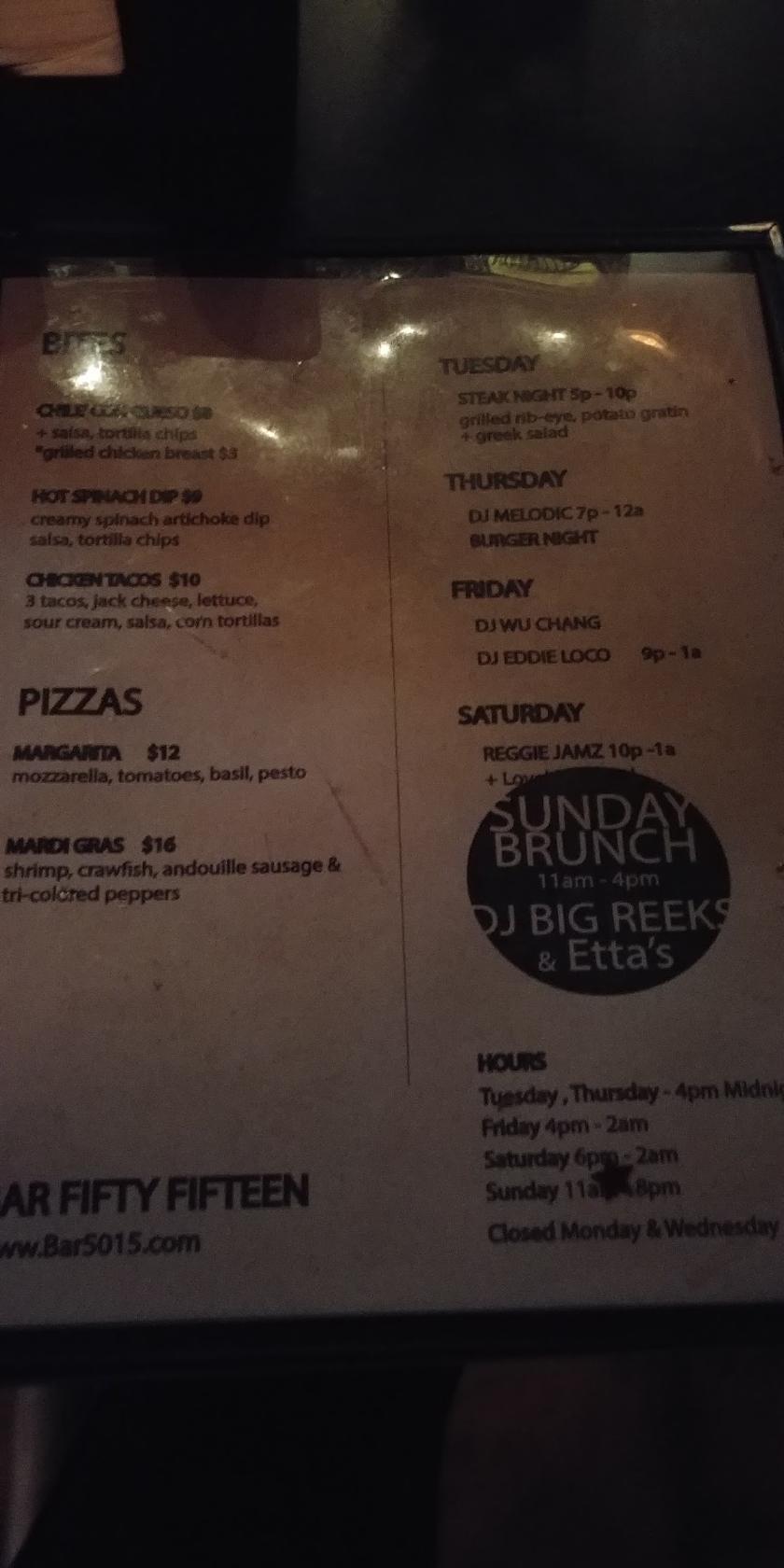 Menu at Bar 5015, Houston, Almeda Rd