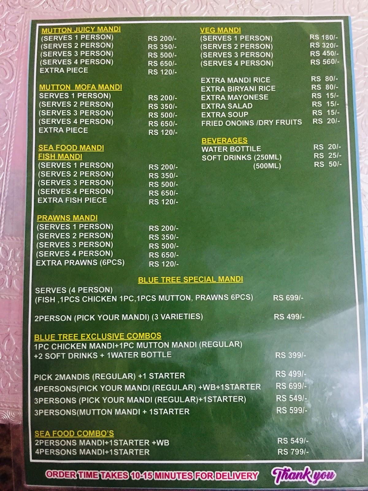 Menu at Blue Tree Restaurant And Arabian Mandi, Hyderabad
