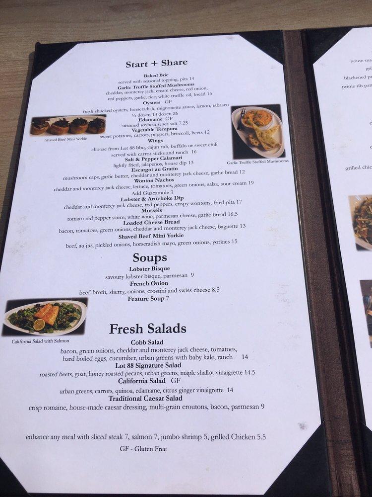Menu at Lot 88 Steakhouse, North Bay