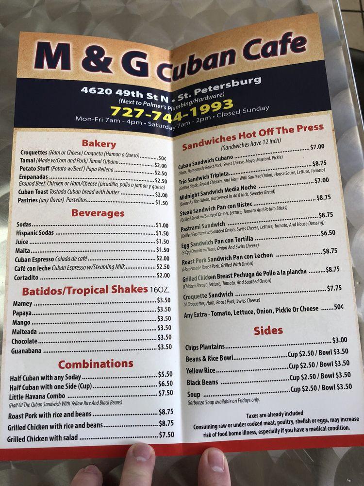Carta de M & G Cuban Cafe 49th st. St. Petersburg, San Petersburgo ...