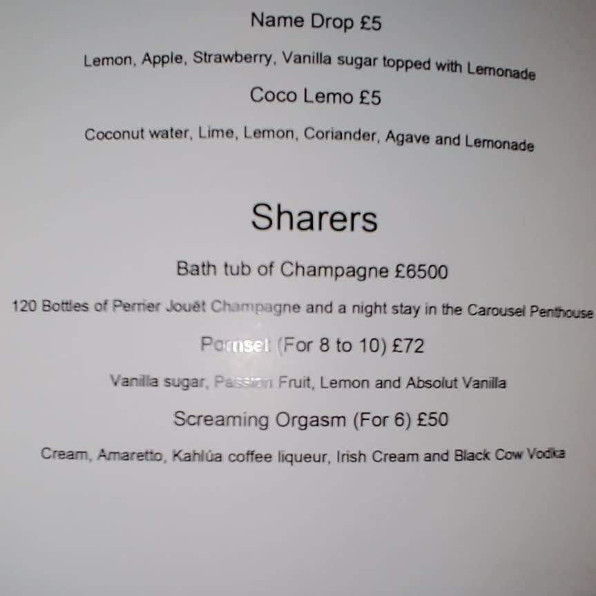 Menu at The Bar at My Brighton, Brighton