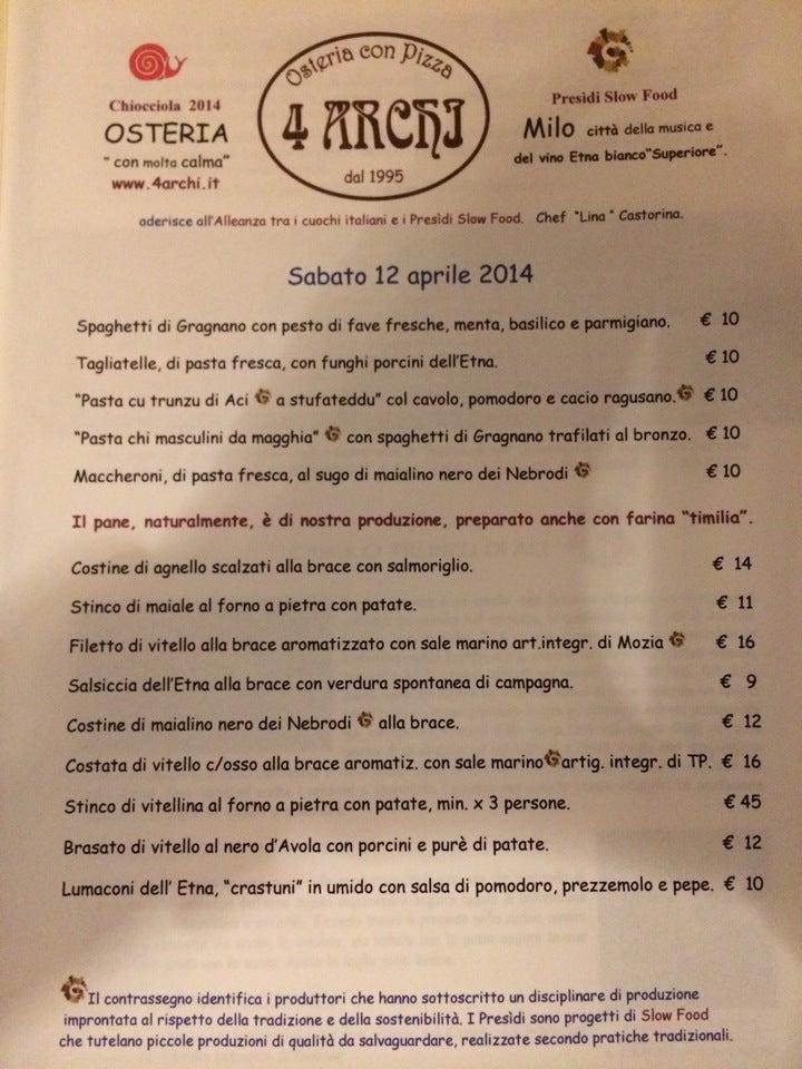 Menu at 4 archi restaurant, Milo