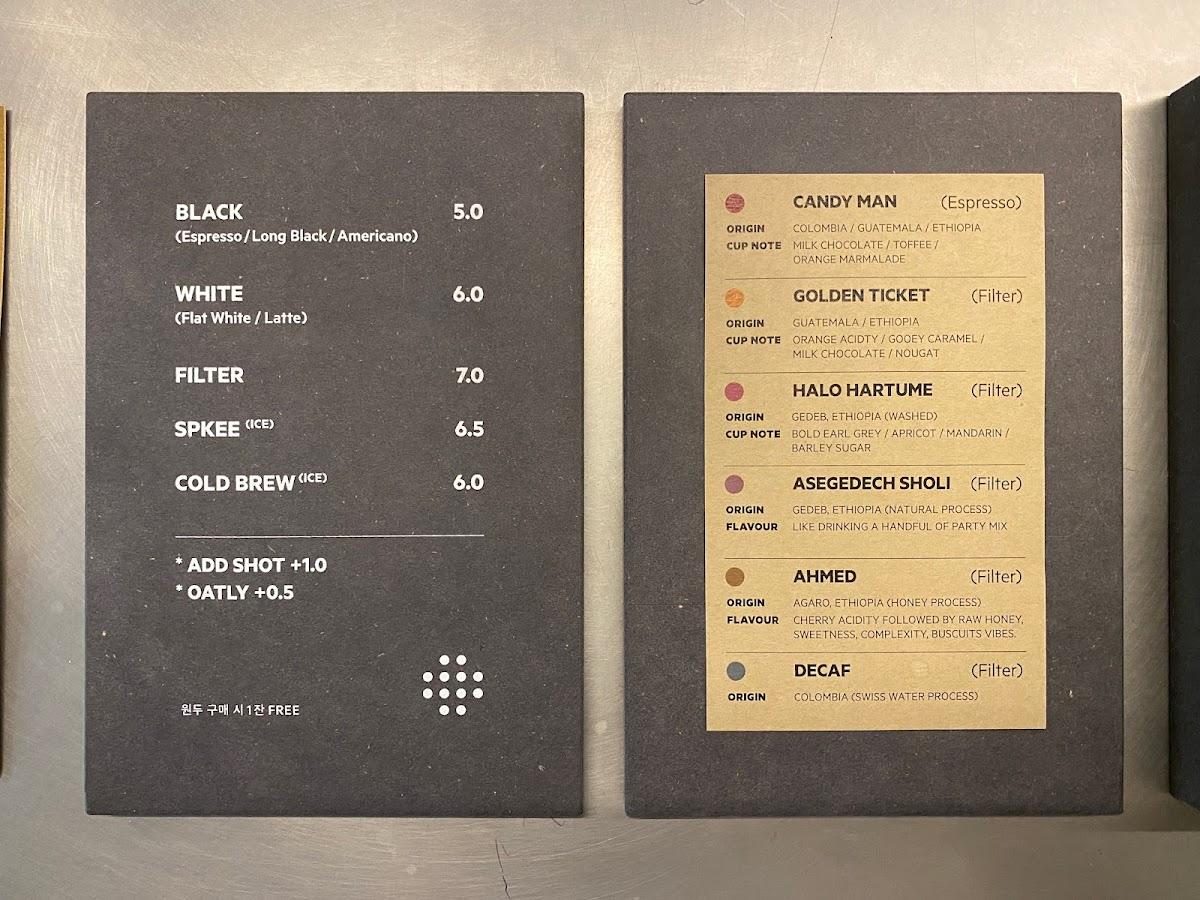 Menu at Small Batch Seoul cafe, Seoul