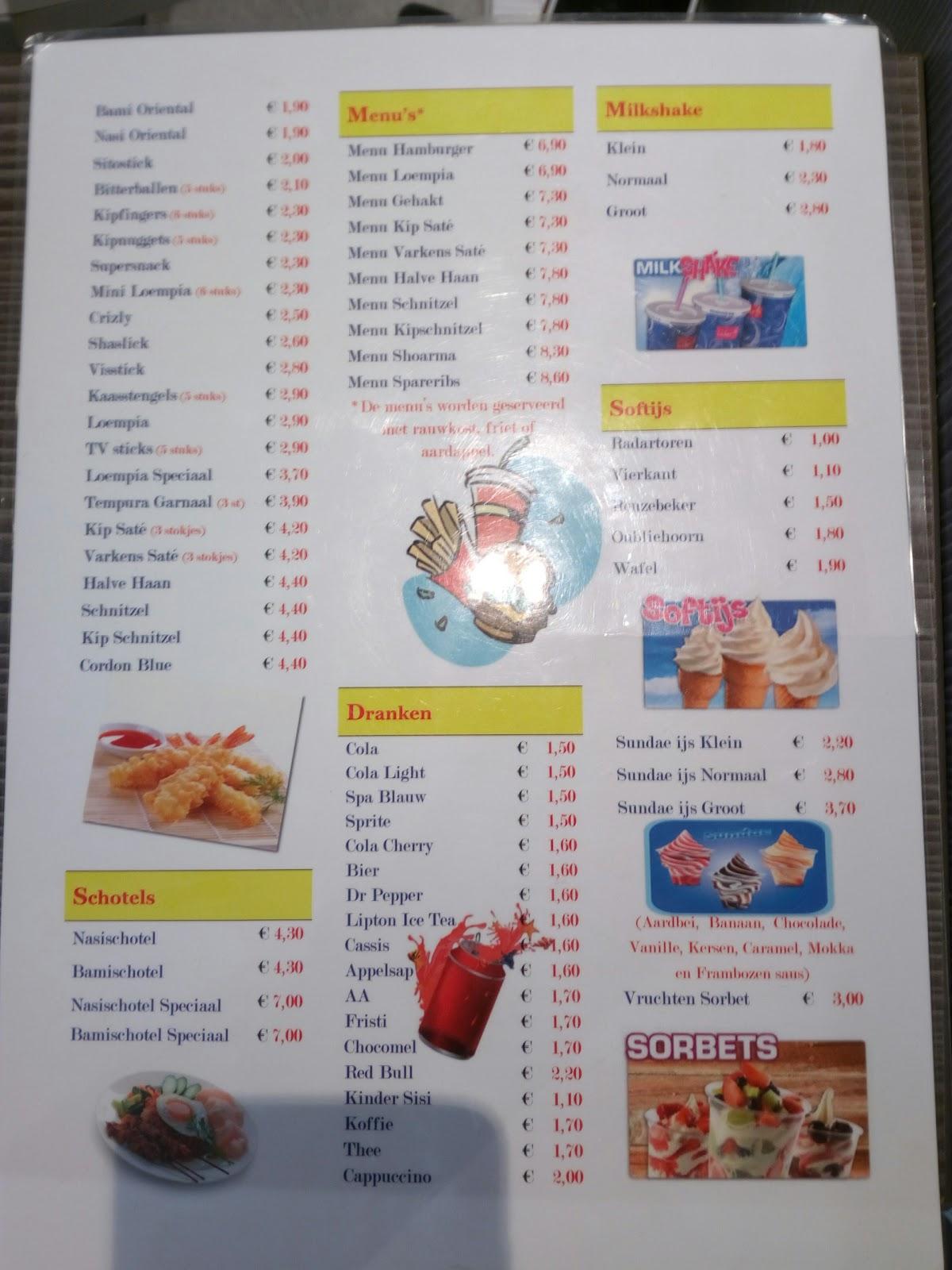 Menu at Snackbar De Klomp, Sint-Oedenrode