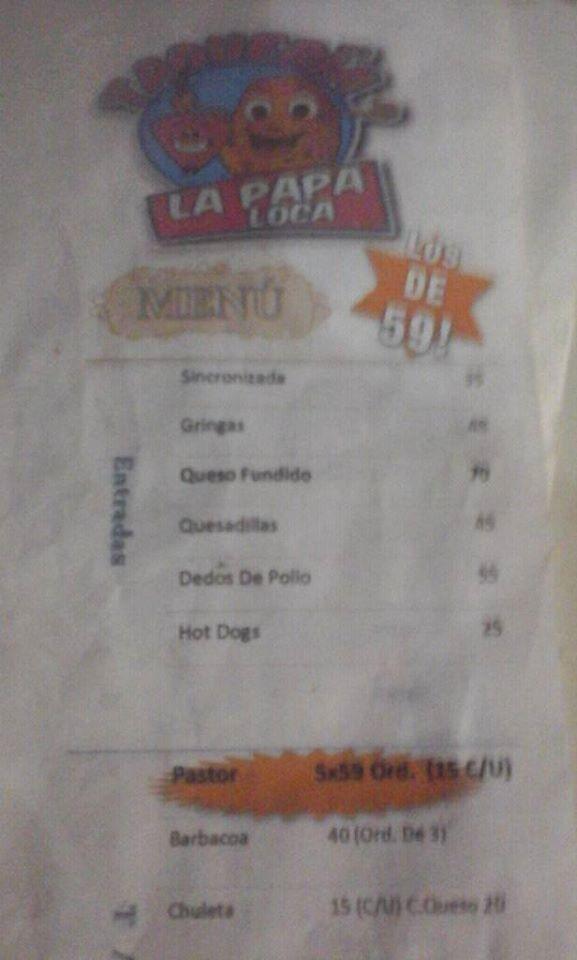 Menu at Taqueria La PAPA LOCA restaurant, San José del Cabo, col ...