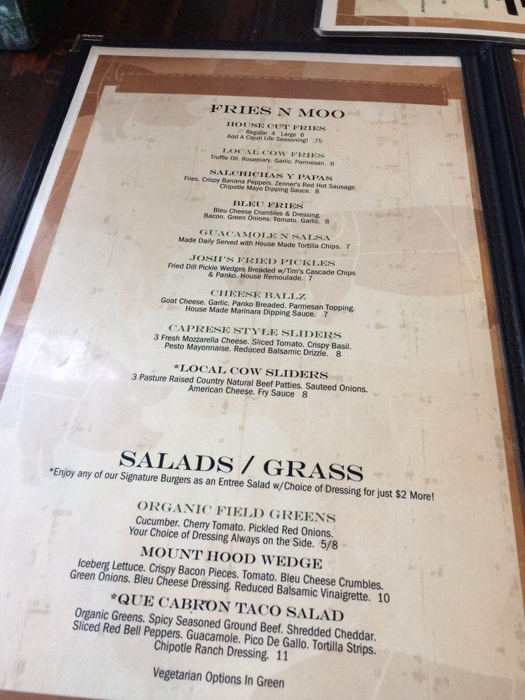 Menu at The Local Cow fast food, Gresham
