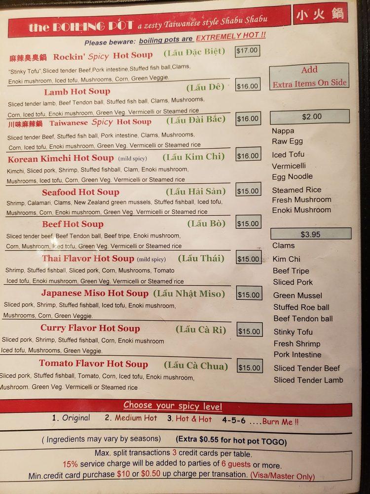 Menu at The Rockin' Crab & Boiling Pot restaurant, Portland