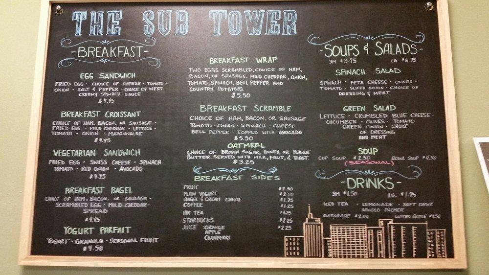 Menu at The Sub Tower Cafe, Bakersfield