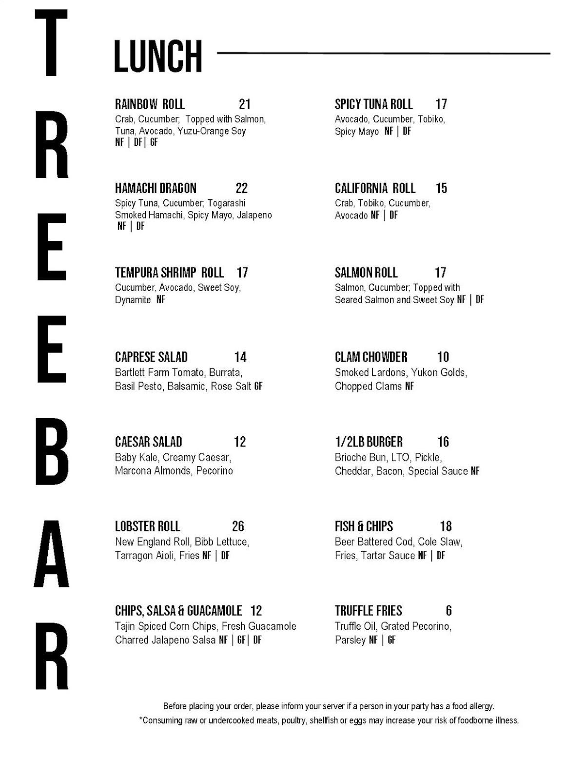 Menu at The Tree Bar, Nantucket