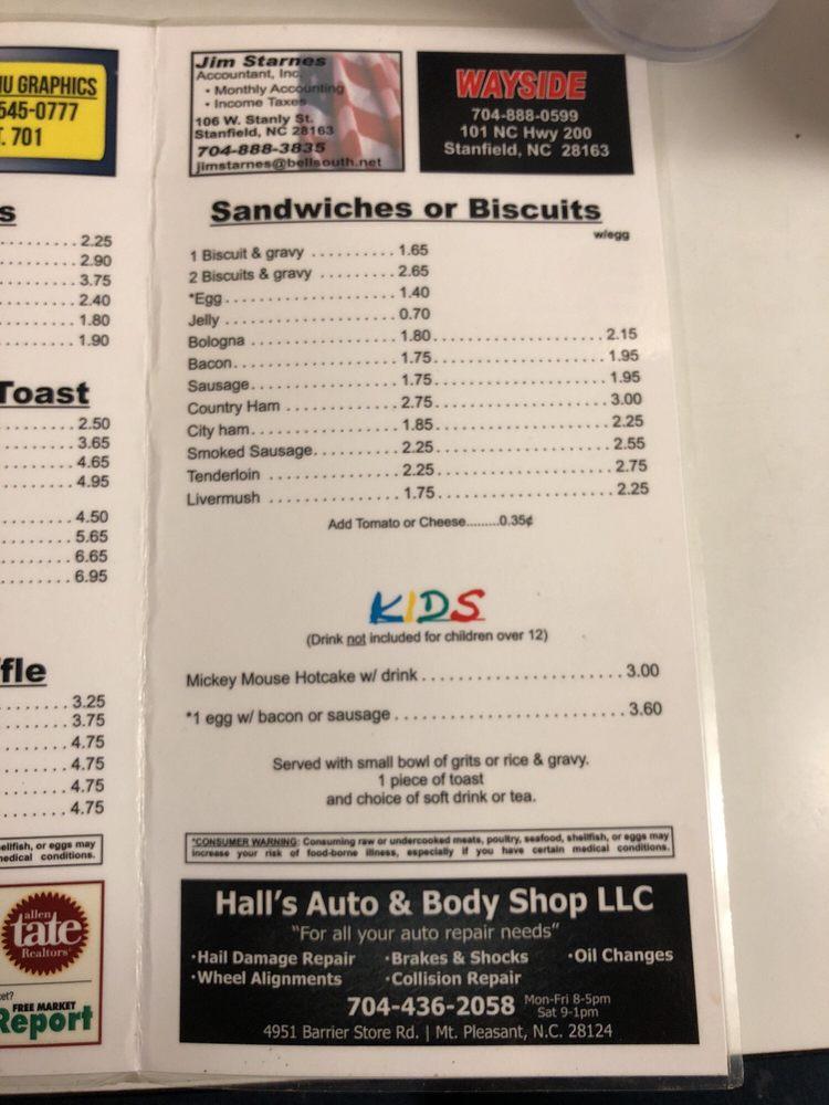 Menu at Wayside Family Restaurant, Stanfield, 101 NC-200