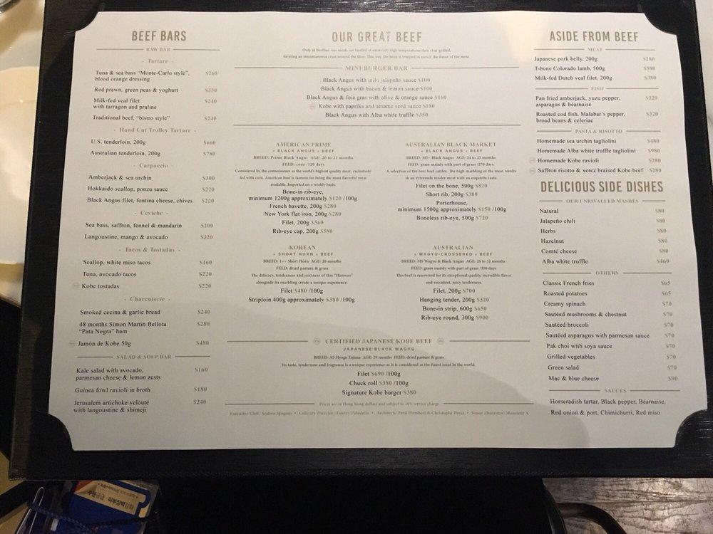 Menu at Beefbar Hong Kong, Hong Kong