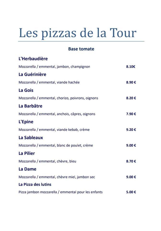 Menu at Café Restaurant de la Tour, Charlieu