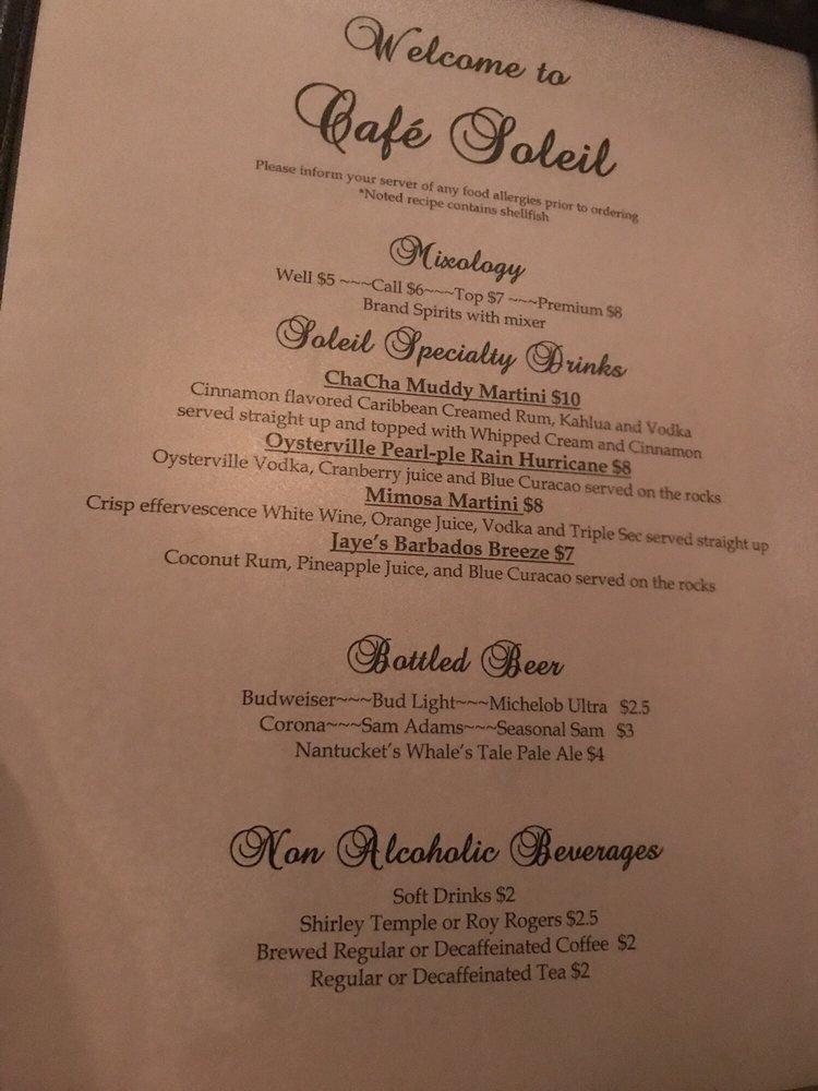 Menu at Cafe Soleil, Wareham