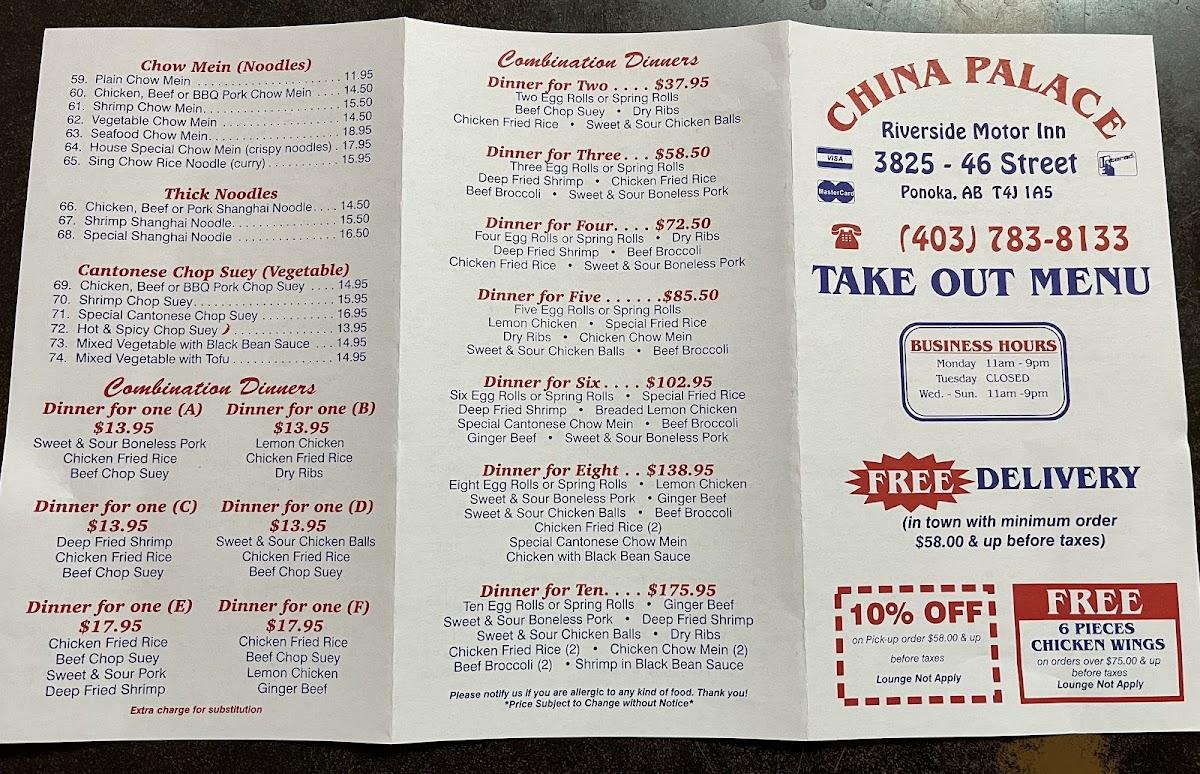 Menu at China Palace Restaurant, Ponoka