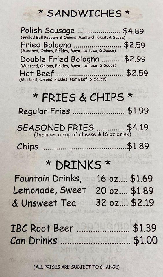Menu at Gus's Hot Dogs restaurant, Hueytown, 224 Brooklane Dr