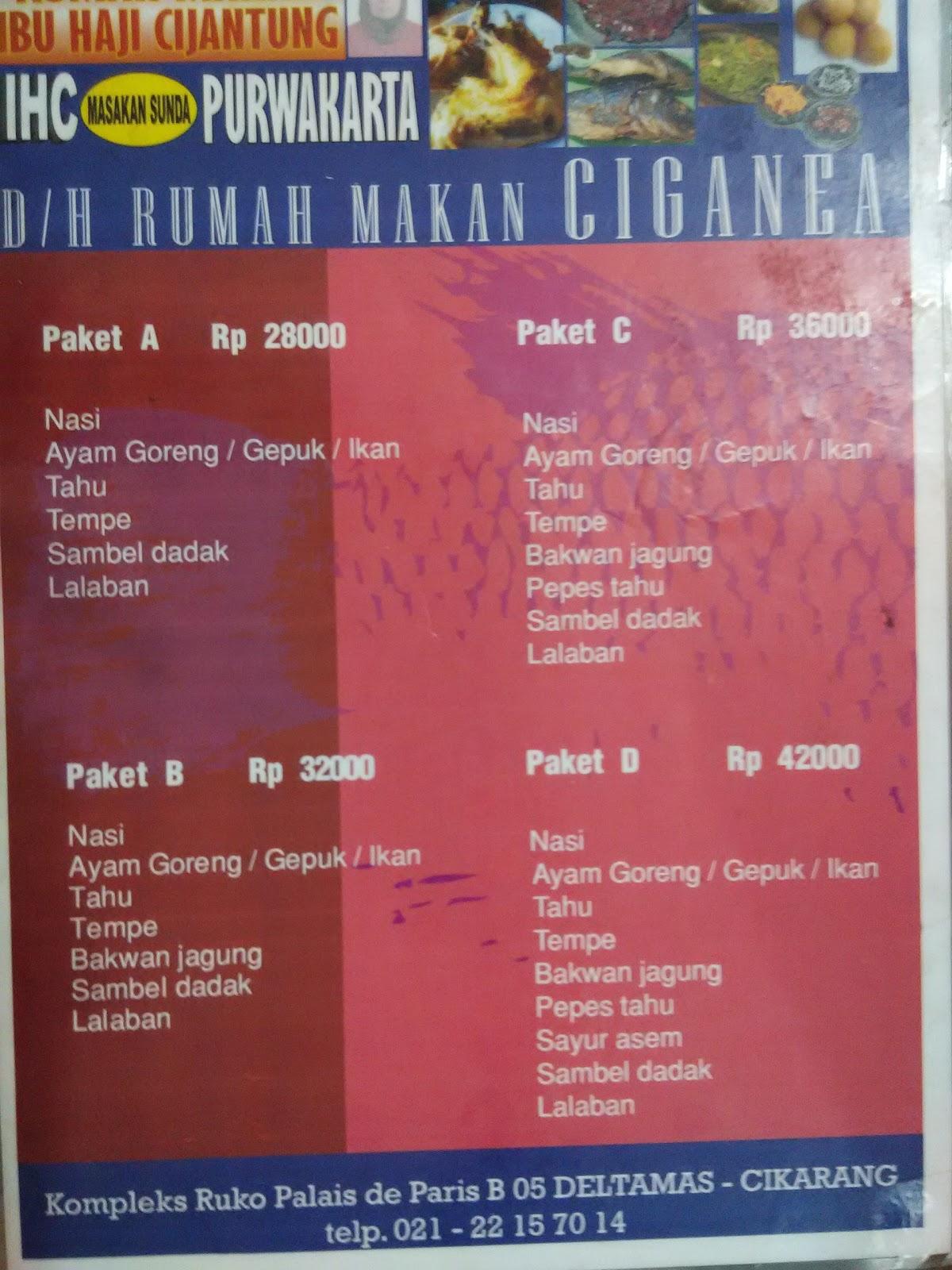 Menu at IHC RM. Ibu Haji Cijantung restaurant, Bekasi Regency