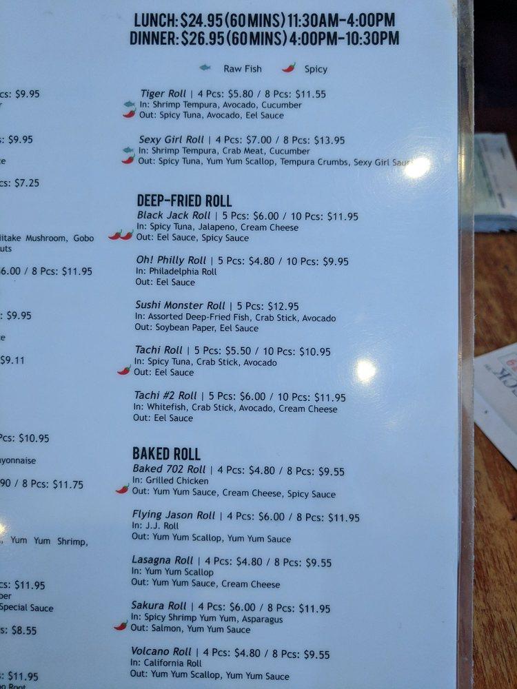 Menu at Sushi Tachi restaurant, North Las Vegas