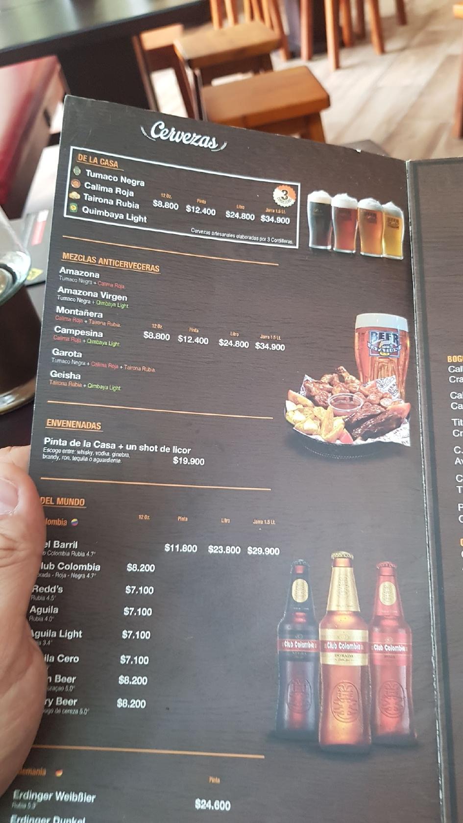 Carta del pub y bar Beer Station - Guacari SINCELEJO, Sincelejo