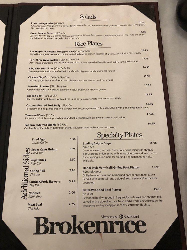 Menu at Brokenrice Vietnamese Restaurant, Burnaby