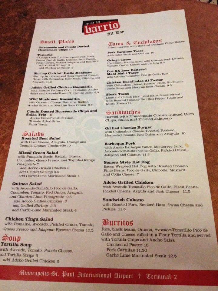 Menu at Cocina del Barrio, Minneapolis, 2330 Humphrey Dr HT - 1139