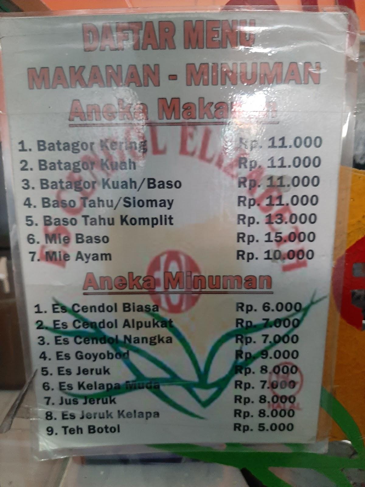 Menu at Es Cendol Elizabeth restaurant, Tasikmalaya