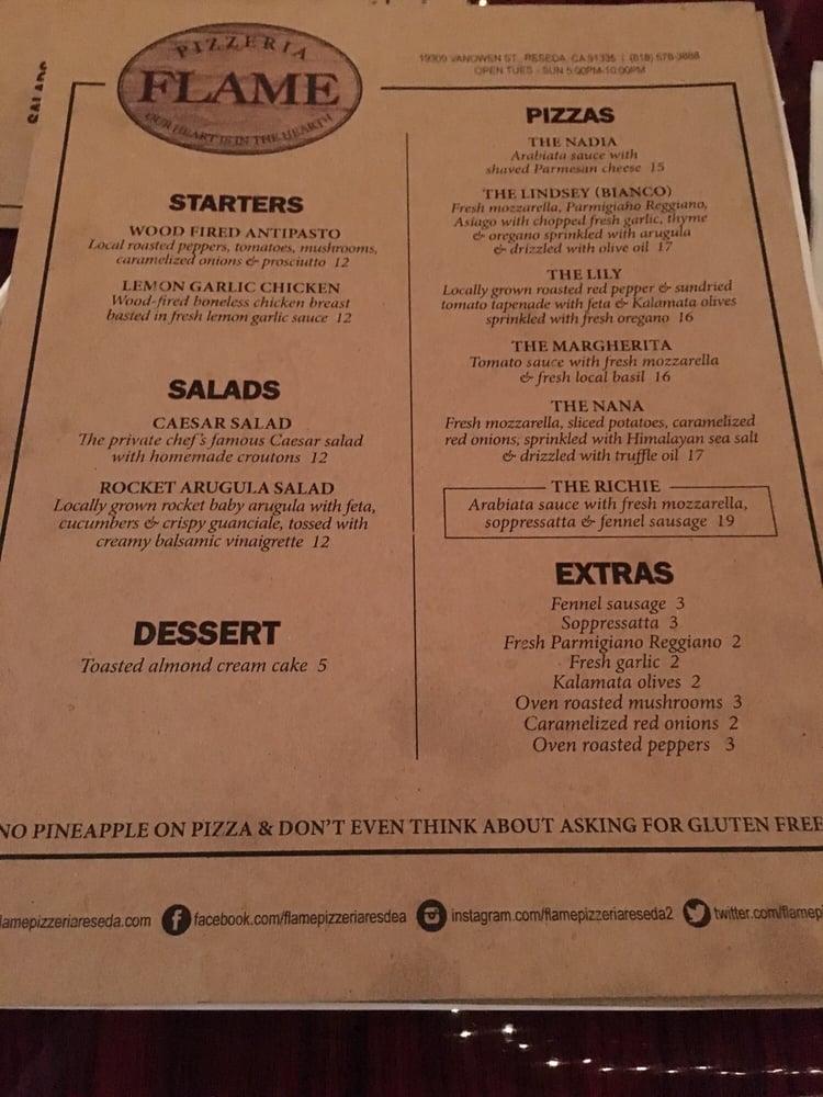 Menu at Flame Pizzeria, Los Angeles, Vanowen St