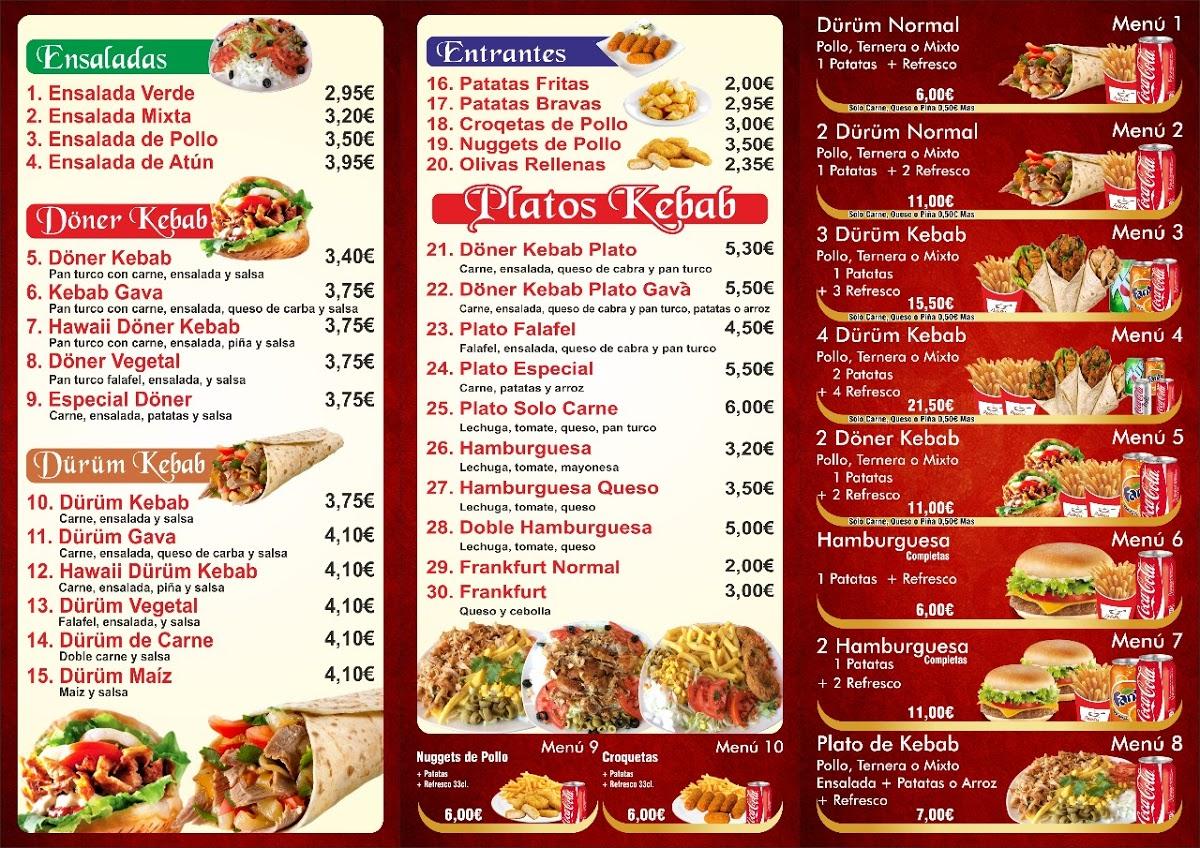Menu at Gavà Doner Kebab restaurant, Gavà