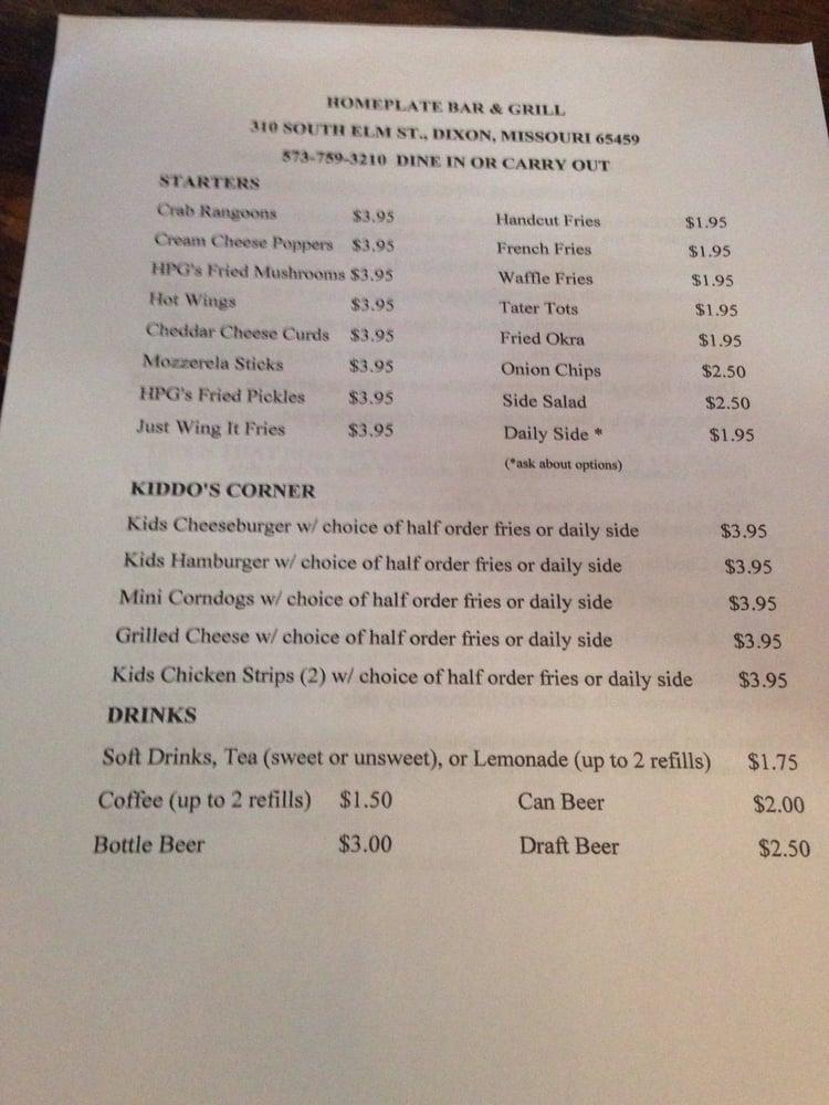 Menu at Homeplate Bar & Grill, Dixon