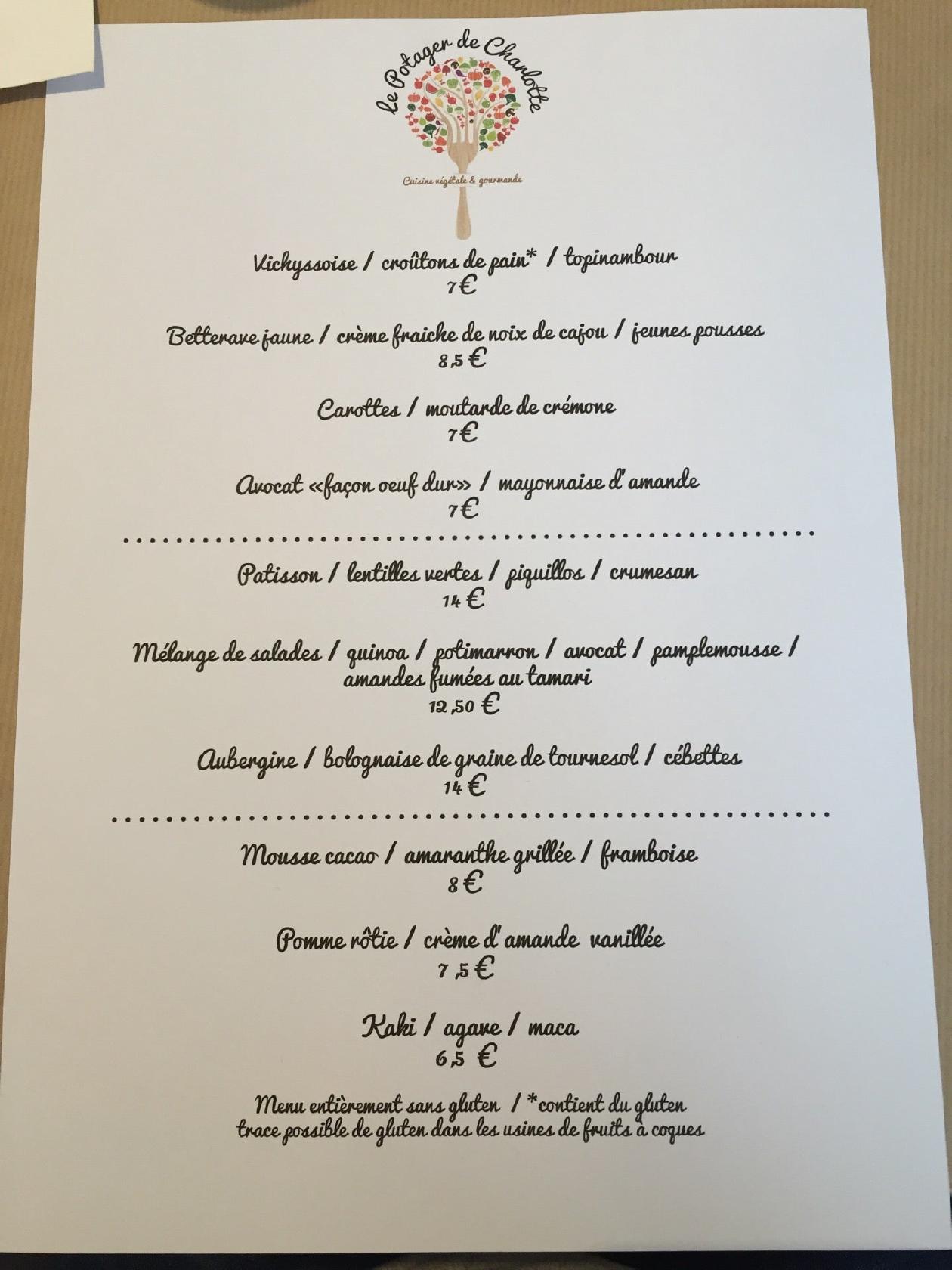 Menu at Le Potager de Charlotte pub & bar, Paris, 12 Rue Louise-Émilie ...