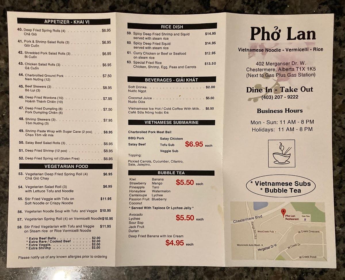 Menu at Pho Lan Restaurant, Chestermere