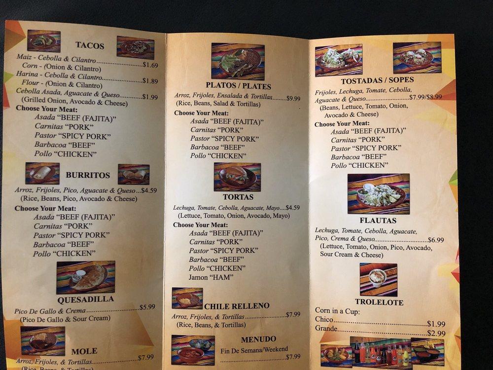 Menu at Tacos La Bamba restaurant, Beaumont, Calder Ave