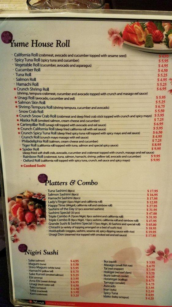 Menu at Yume Japanese & Asian Cuisine restaurant, Oxford