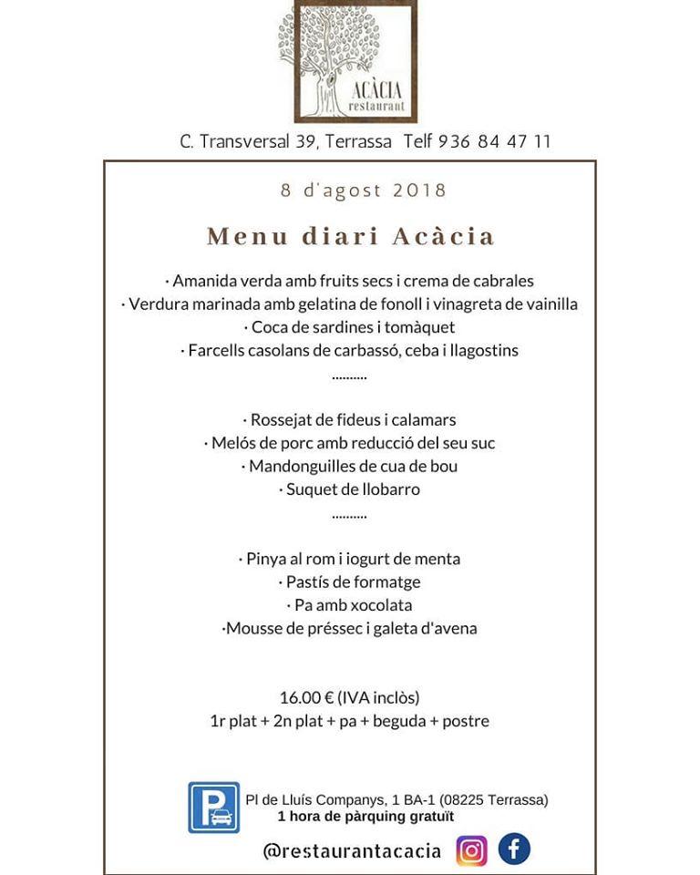 Menu at Acacia restaurant, Terrassa