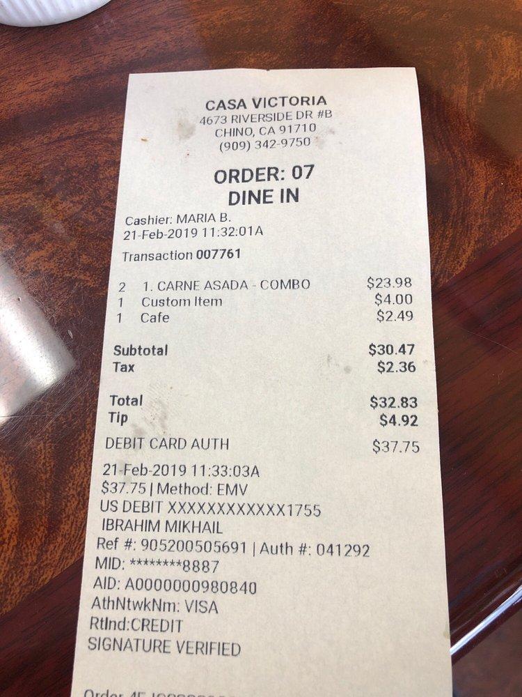 Menu at Casa Victoria restaurant, Chino