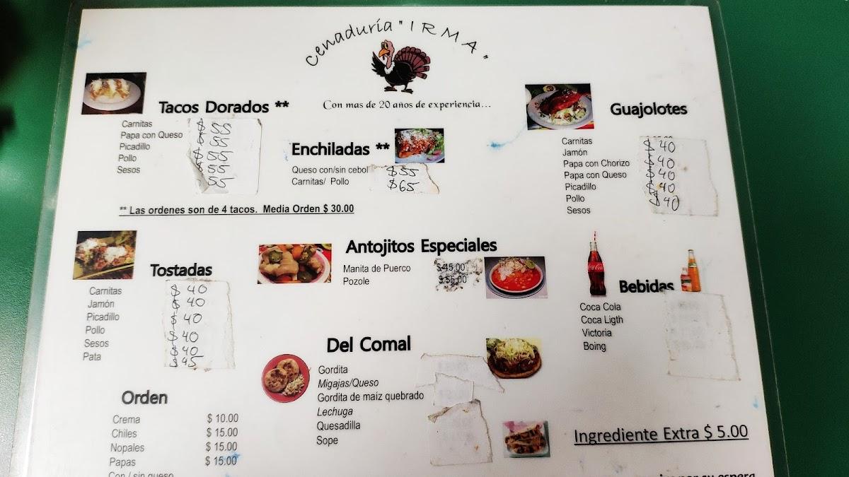Menu at Cenaduria irma restaurant, Santiago de Querétaro