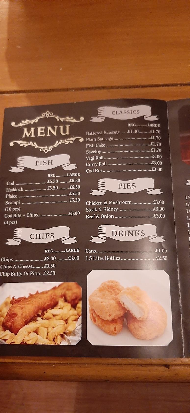 Menu at Doddington Fish Bar, March