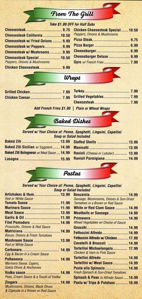 Menu at MaMMa Rosa pizzeria, Barnegat Township