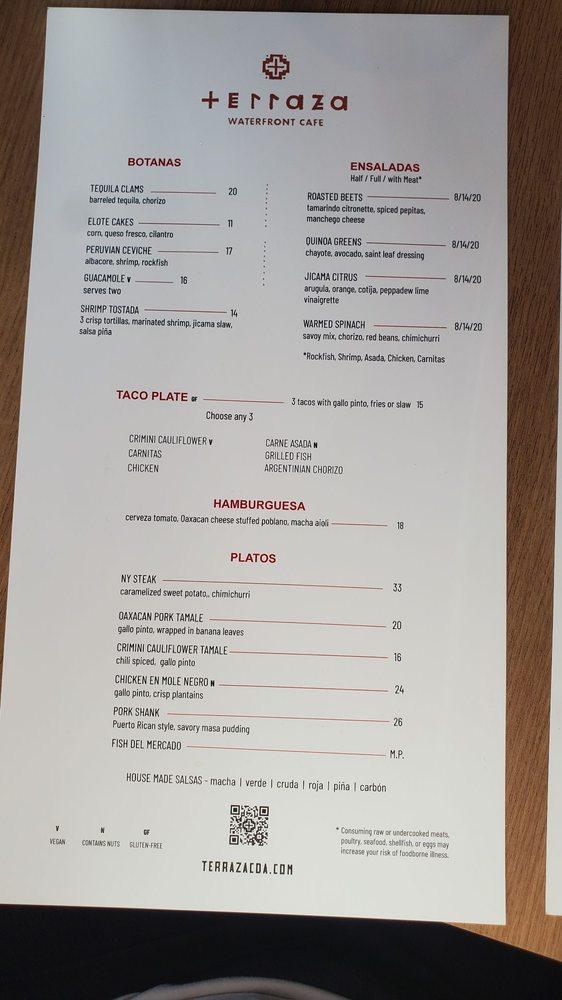 Menu at Terraza Waterfront Cafe, Coeur d'Alene